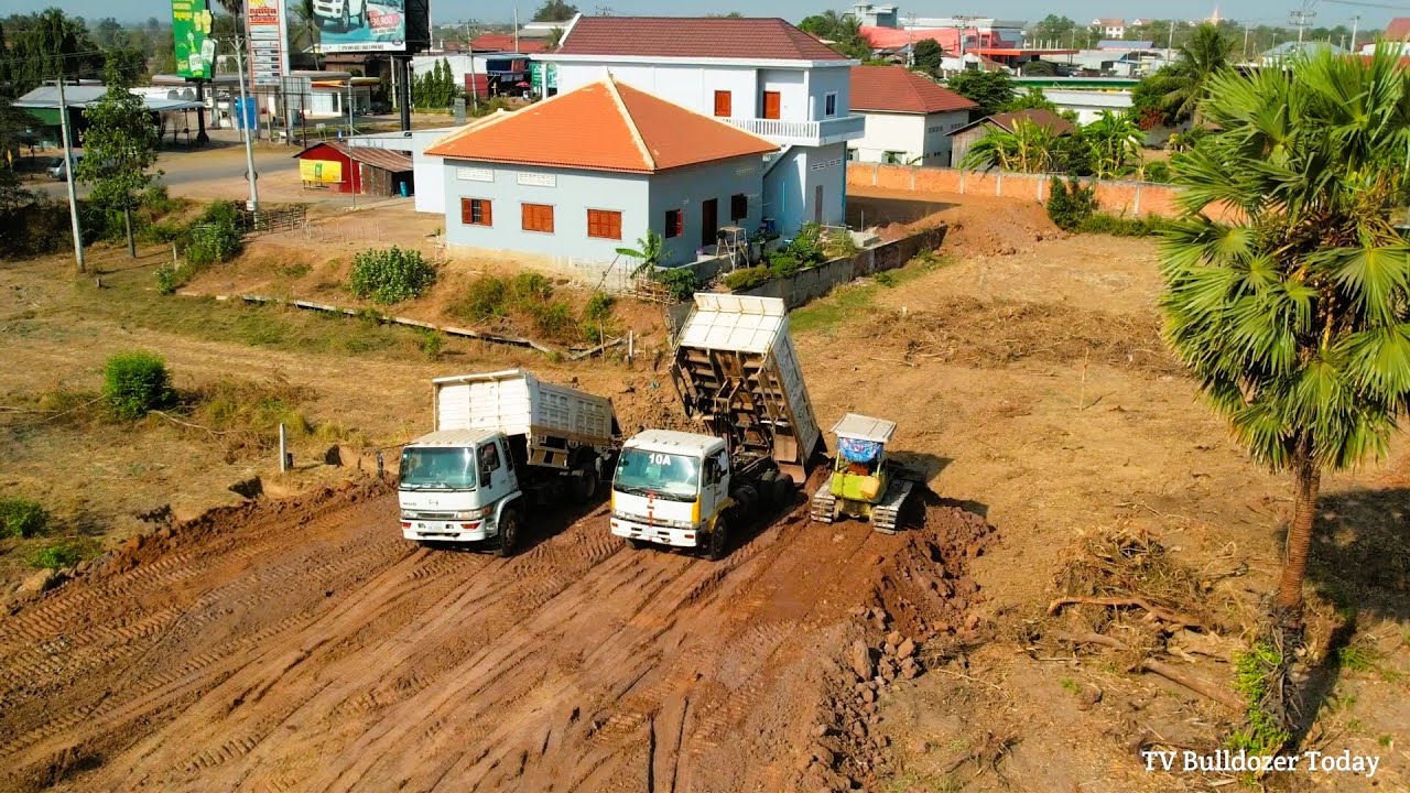 Project Support by Dozer D20 And Truck 5 Ton To Pushing Land Drop - YouTube