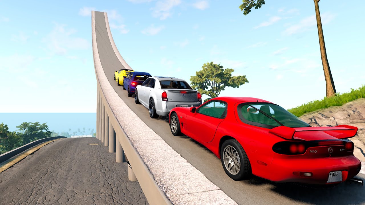 Cars Flying Off The Ramp - BeamNG Drive - YouTube