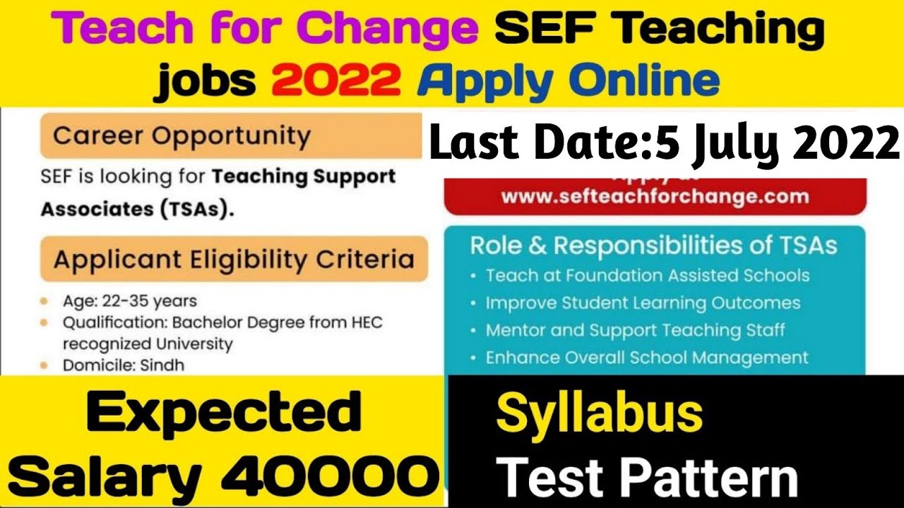 Jobs in Sindh 2022 Teach for Change SEF|How to Apply in Teaching jobs ...