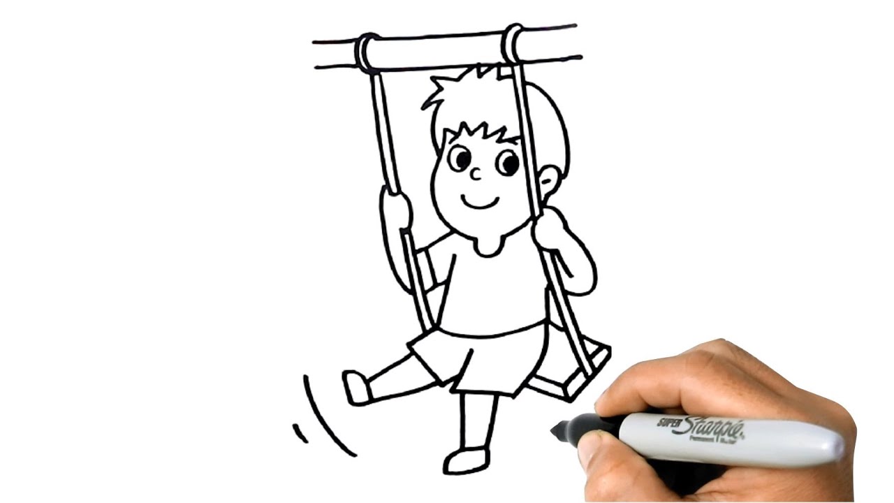 How to Draw a BOY PLAYING ON SWING Easy and Simple - YouTube
