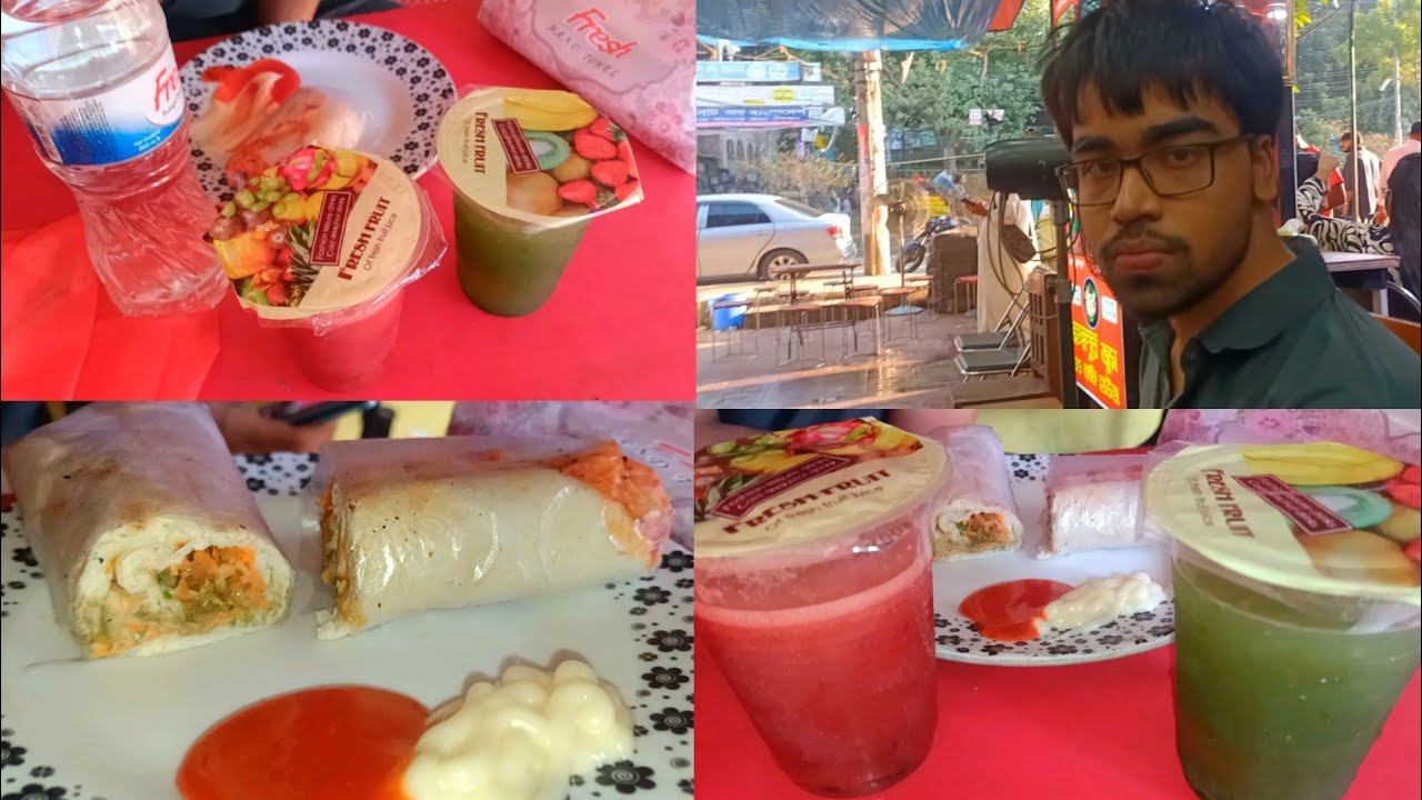 street food review তাজা স্ট্রবেরির জুস সাথে চিকেন শর্মা এবং অলিভ লেমন ...