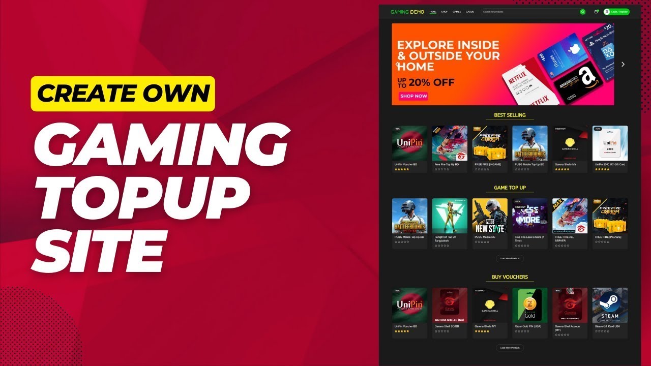 How To By Gaming TopUp, Visa & Gift Card Selling Website Source Code / cript For Game Bazar Ks ...
