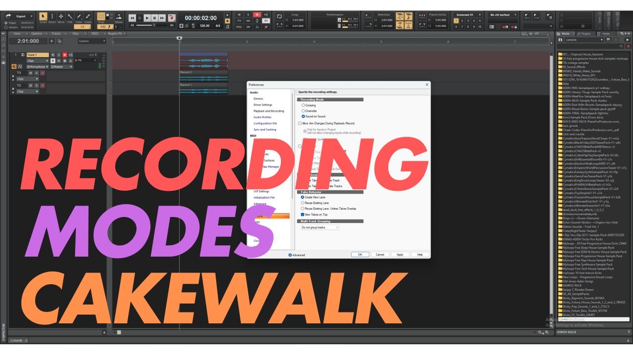 Types of audio recording modes in Cakewalk by Bandlab - YouTube