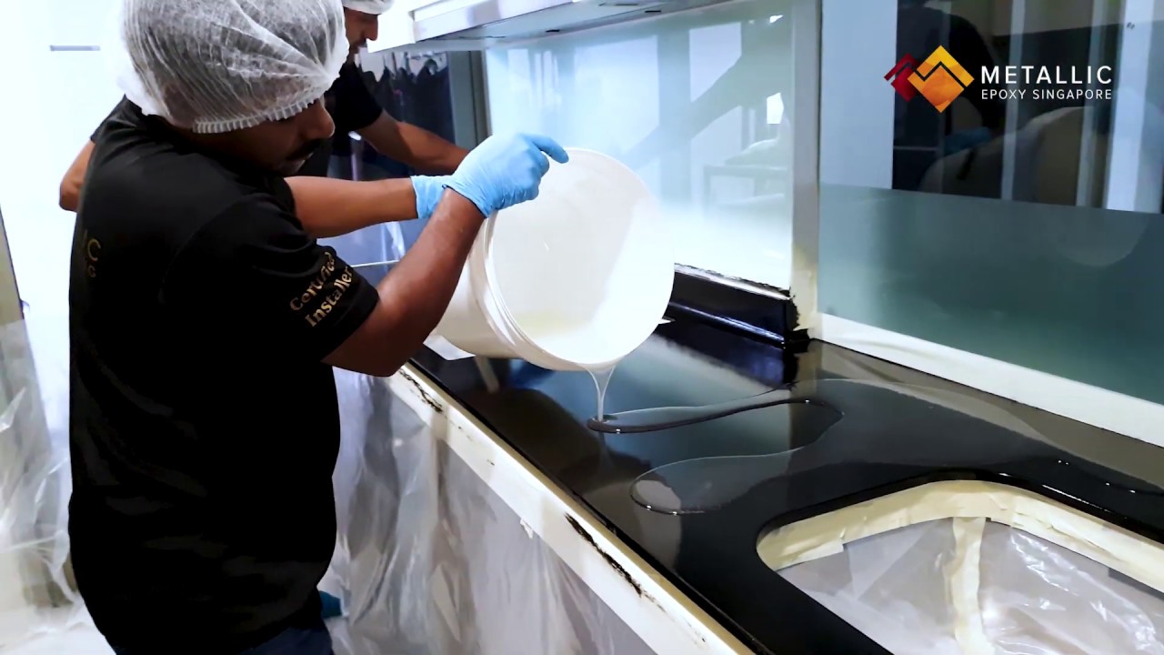 Metallic Epoxy Countertop Design (Silver Veins on Black Base) - YouTube