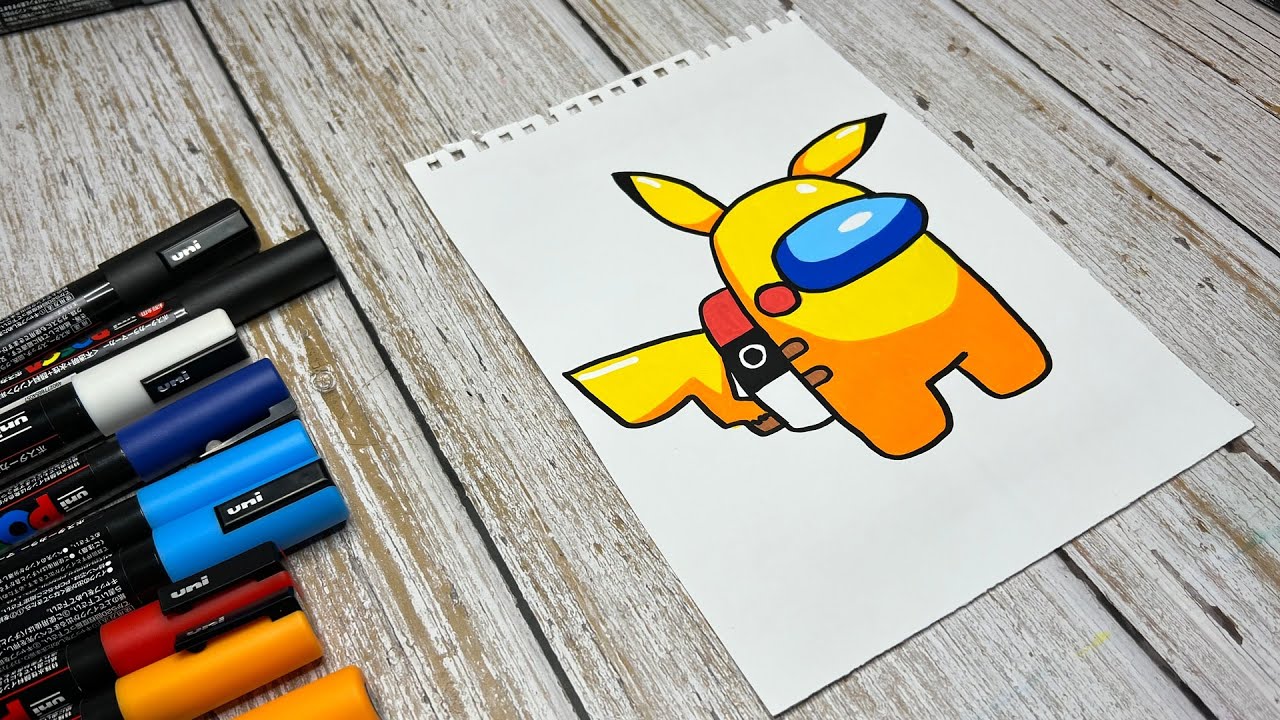 Pikachu Among us dibujando con marcadores Posca! - YouTube