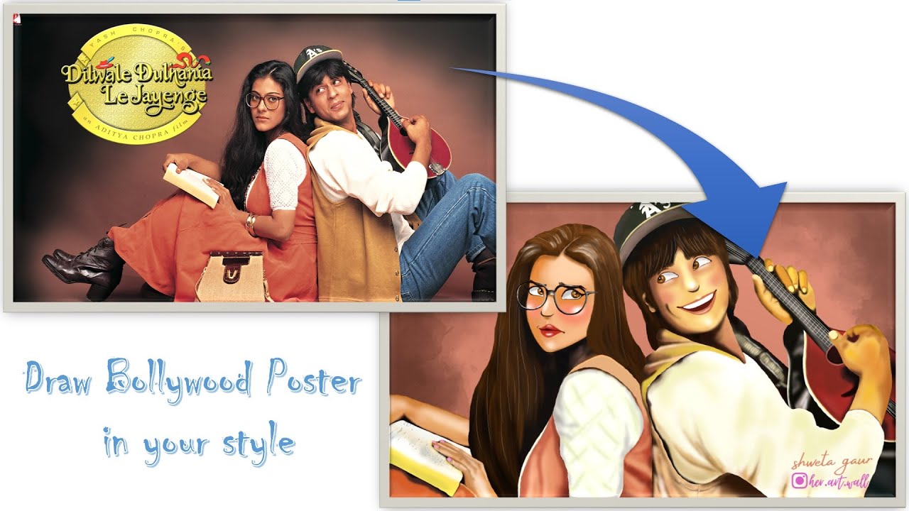 Turning DDLJ Poster into Cartoon | DDLJ inspired Digital Illustration ...