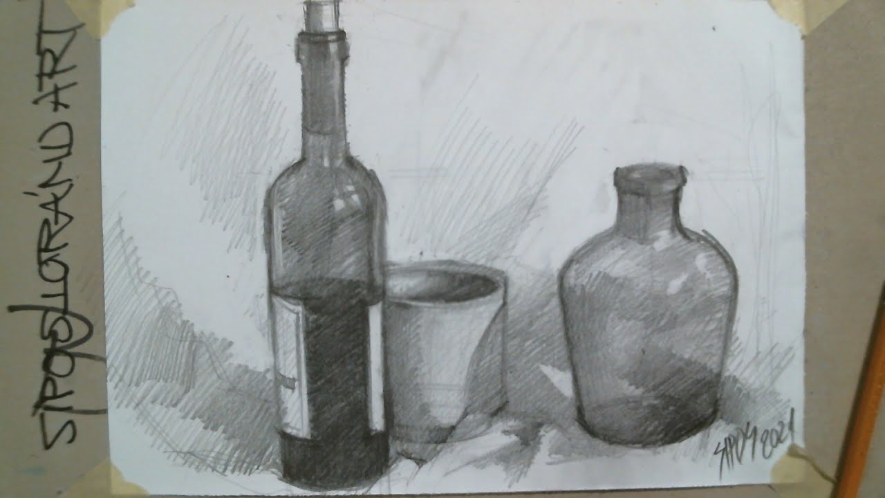 Wine Bottle Pencil Drawing