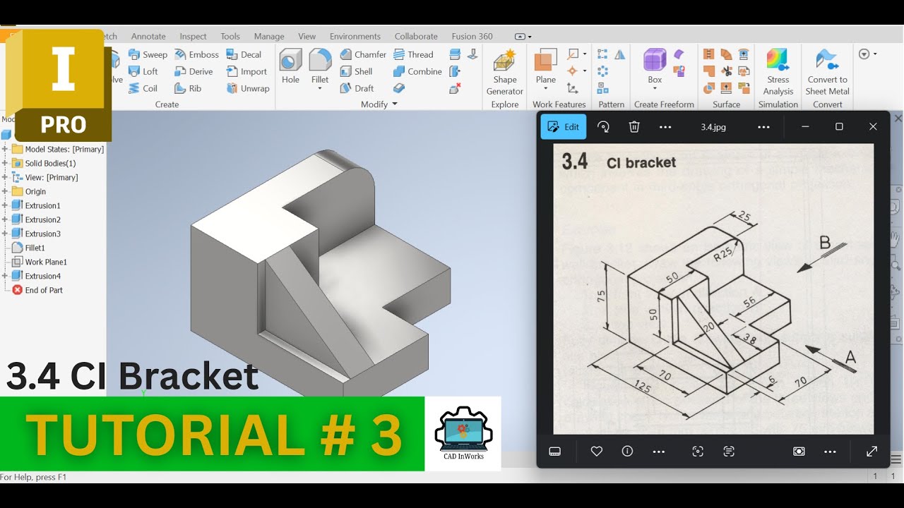 CI Bracket 3.4 - Inventor - Latihan 3 #pemula #inventor #design # ...