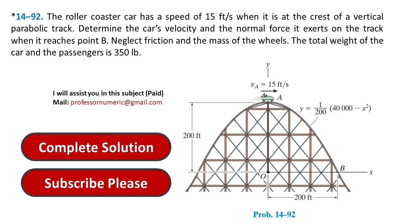 *14–92. The roller coaster car has a speed of 15 ft/s when it is at the ...