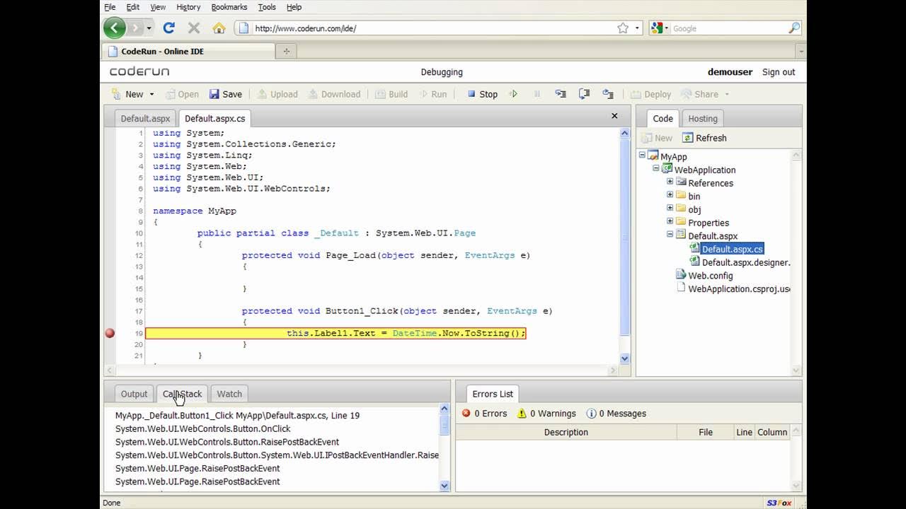 HOWTO: Debug an ASP.NET application with CodeRun Online IDE - YouTube