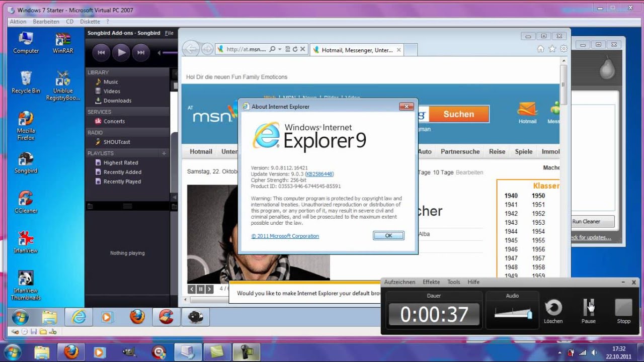 Windows 7 Starter with Service Pack 1! (x86) IN Virtual PC 2007 - YouTube