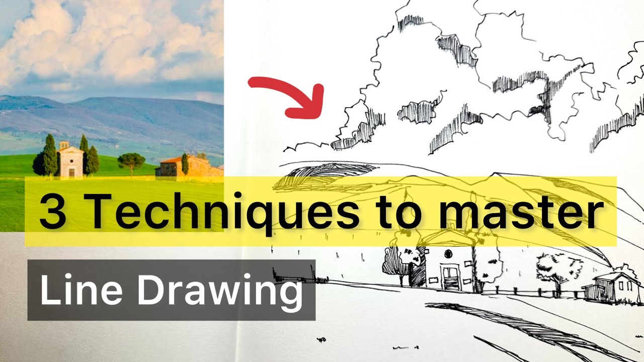 How to draw anything using line art technique | landscape sketch ...