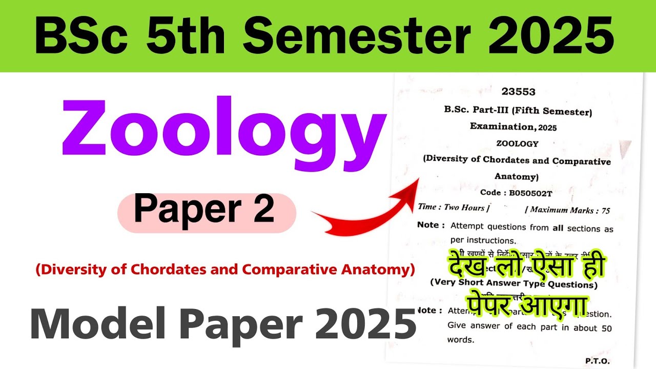 bsc 5th semester zoology | paper 2 | important questions 2025 | model ...