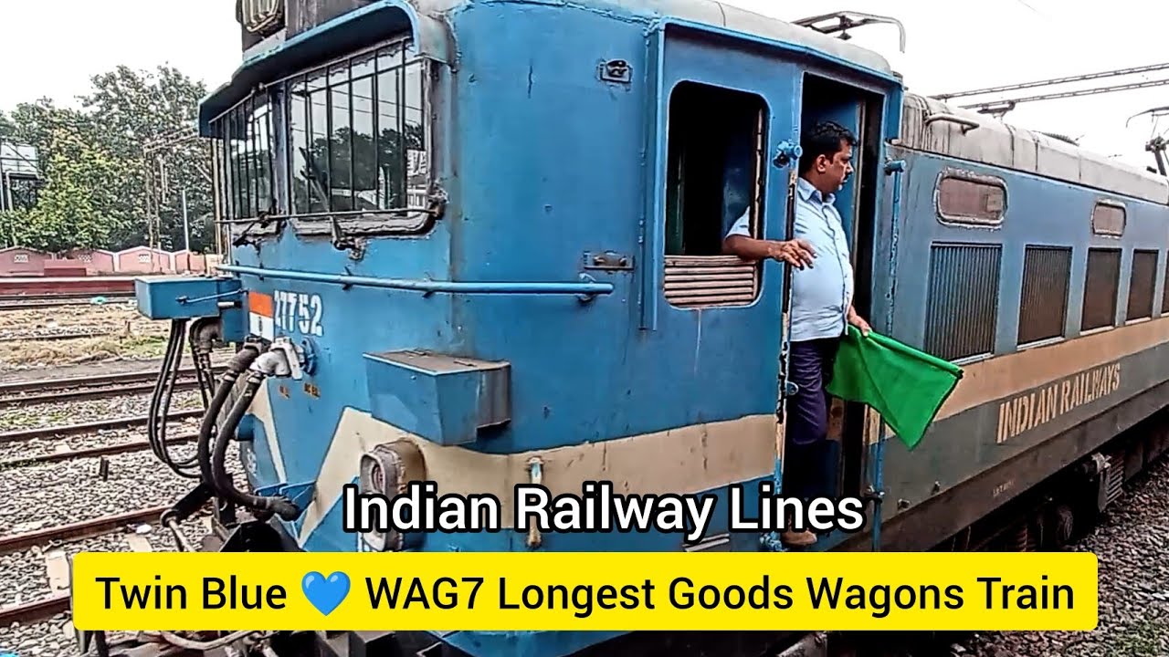 Twin 💙 Blue WAG7 Locomotives Longest Goods Wagons Train from South ...