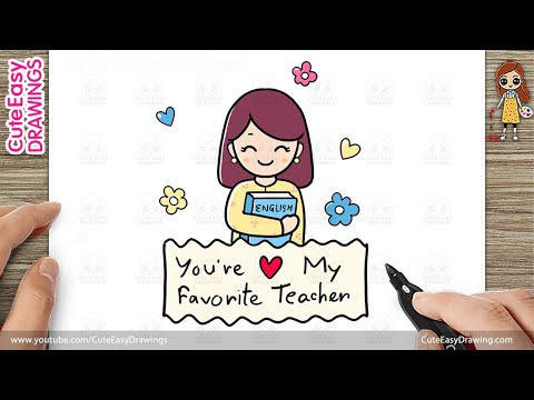 How to Draw a Teacher's Day Card | Draw Cute Lady Teacher Easy