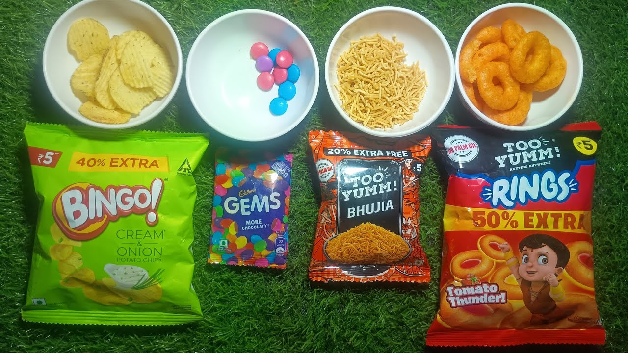 Satisfying video asmr too yumm bhujia and Cadbury gems unboxing video 🍫🍭🍫🍭 - YouTube