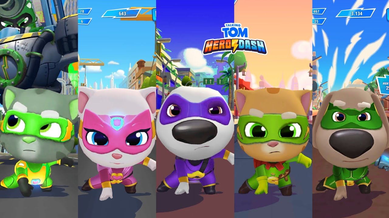 Talking Tom Hero Dash Super Tom, Super Angela, Super Hank, Super Ginger ...