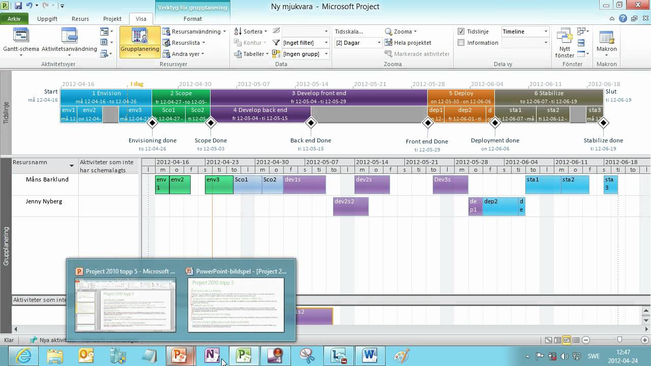 Topp 5 Project 2010 del 4 - Resursplanering med dra och släpp - YouTube