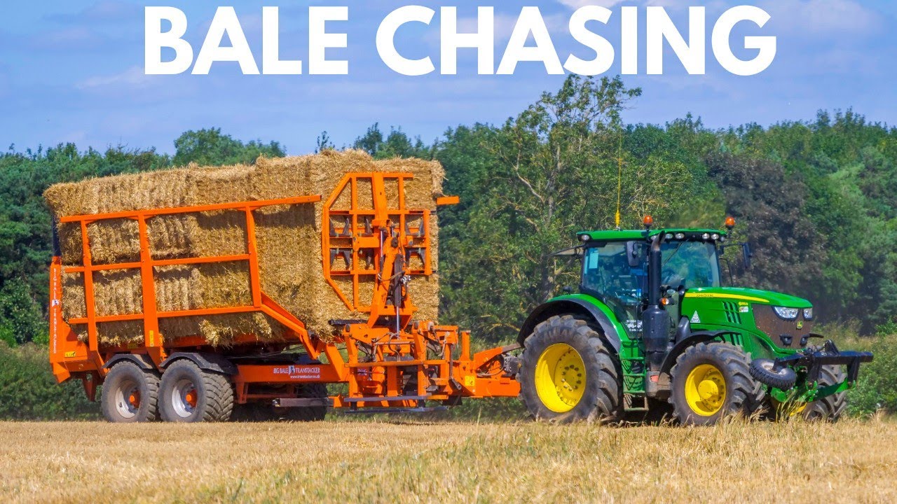 John Deere 6195R & Big Bale Transtacker Bale Chasing Straw - Harrison ...