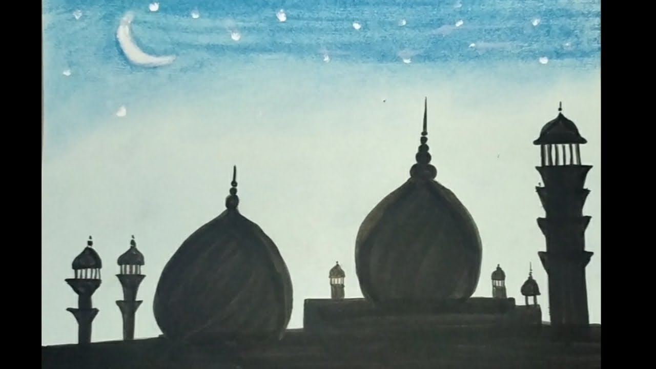 Mosque painting | Beginners art for Ramzan||easy Eid painting idea for ...