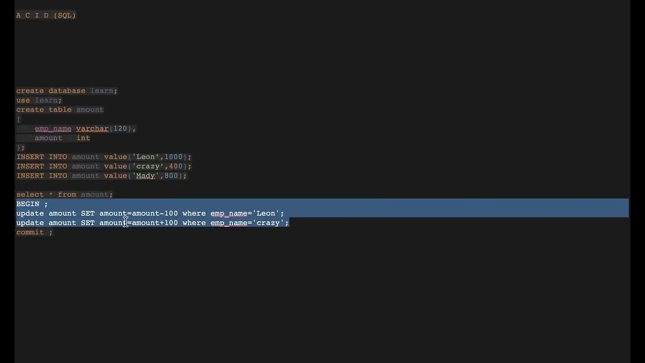 ACID PROPERTY REAL TIME EXAMPLE IN SQL - YouTube
