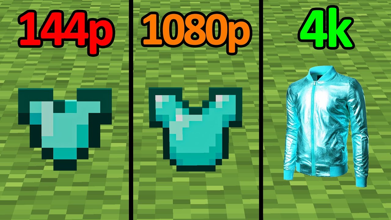 minecraft textures in 144p vs 1080p vs 4k - YouTube