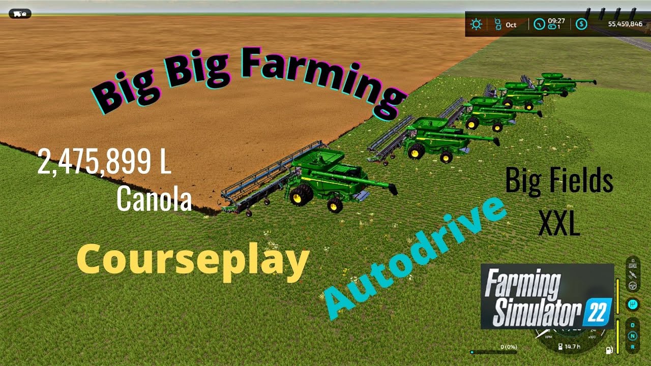 FS22 Big Fields XXL Multiple Harvesters On A Huge Canola Field - YouTube