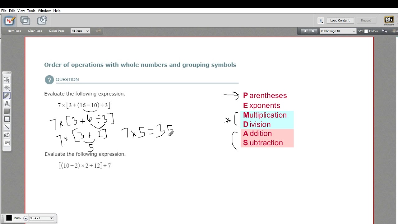 Order of operations with whole numbers and grouping symbols - YouTube