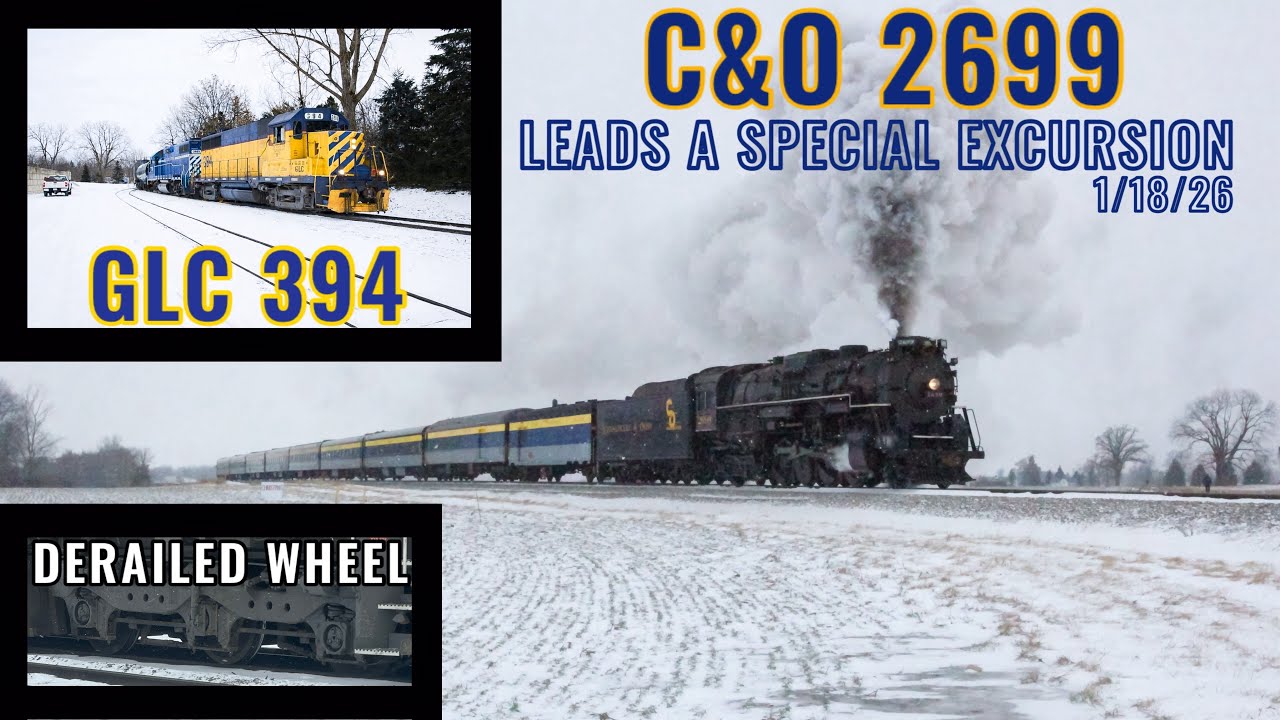 1/18/26 - SRI C&O STEAM EXCURSION, GLC 394, Derailed Locomotive, and ...