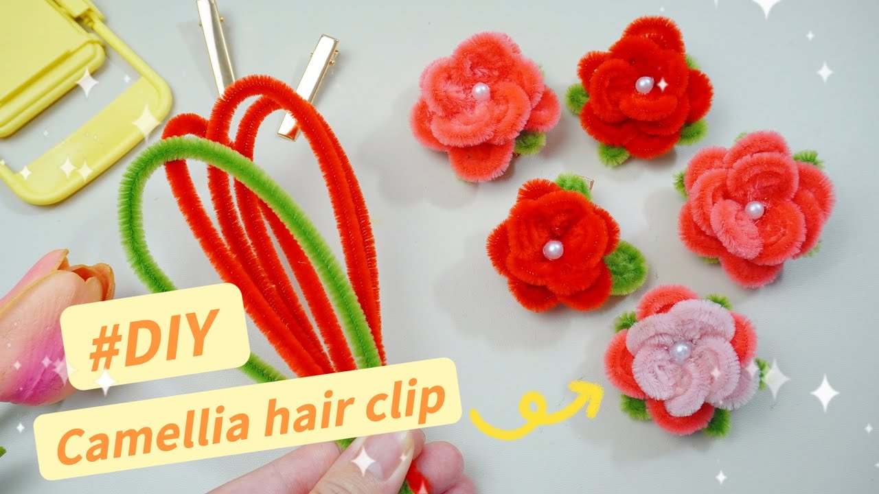 DIY/How to make Pipe Cleaner camellia flower hair clips - YouTube