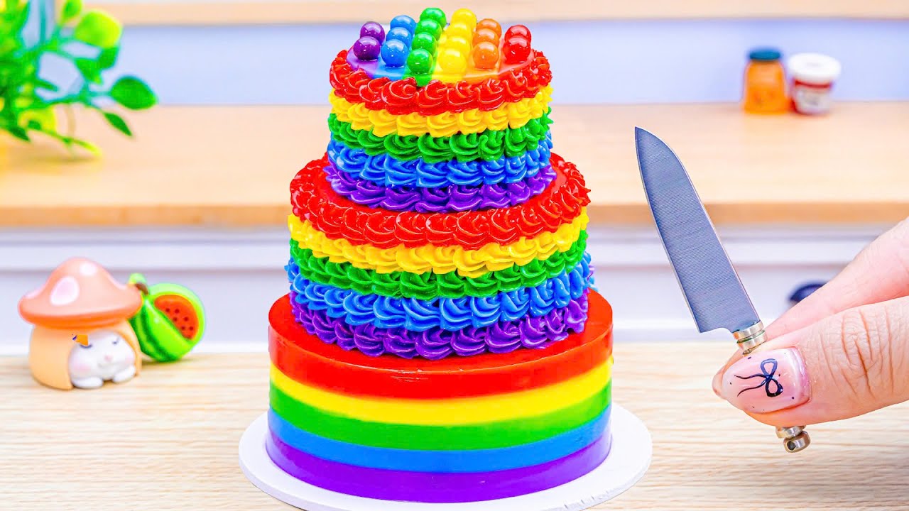 Miniature Rainbow Buttercream Cake Decorating 🌈 Amazing Rainbow Decorating Tutorial For Beginner ...