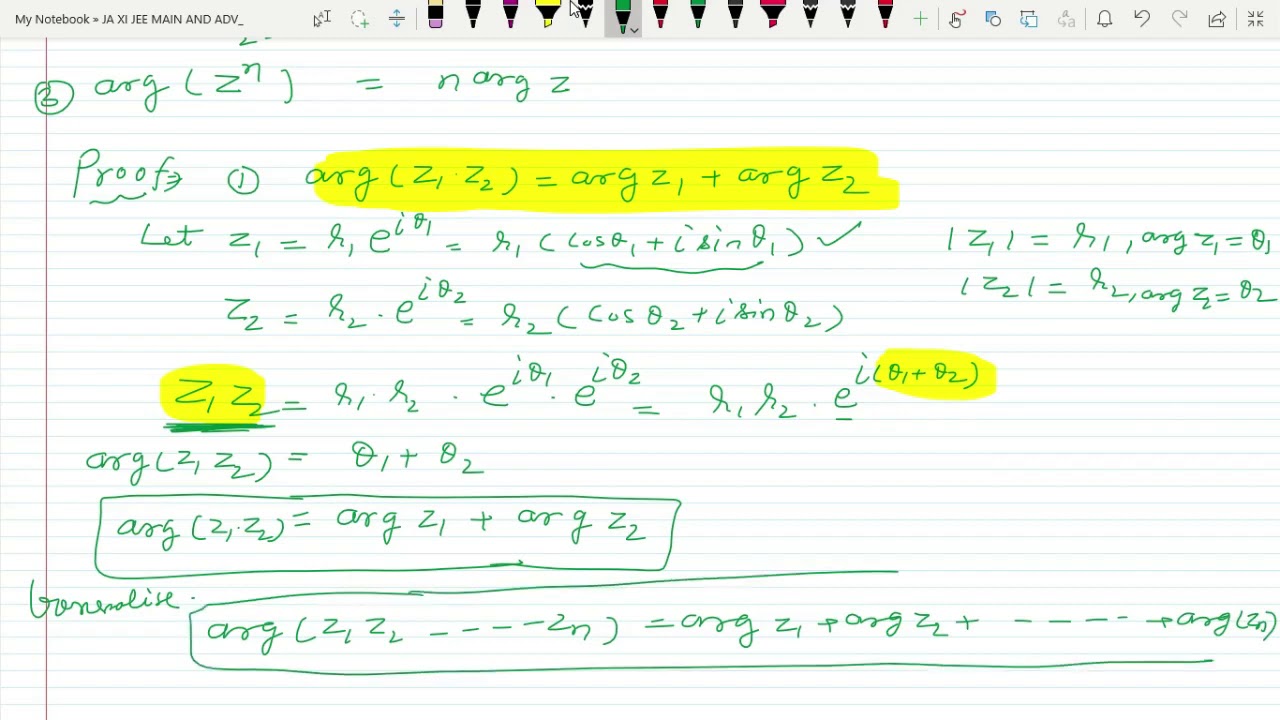 7 COMPLEX NUMBER (PROP OF ARGUMENT ANT ITS PROOF ,DEMOIVERS THEOREM AND ...
