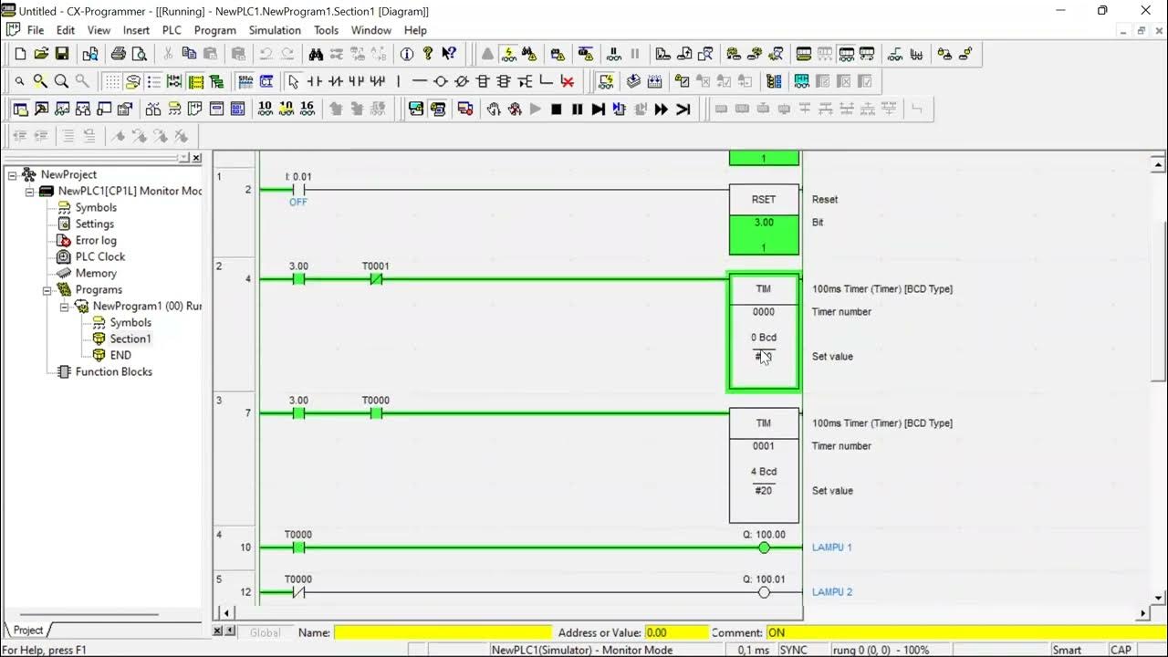 Project Lampu Flip Flop menggunaka CX Programmer dan CX Designer - YouTube