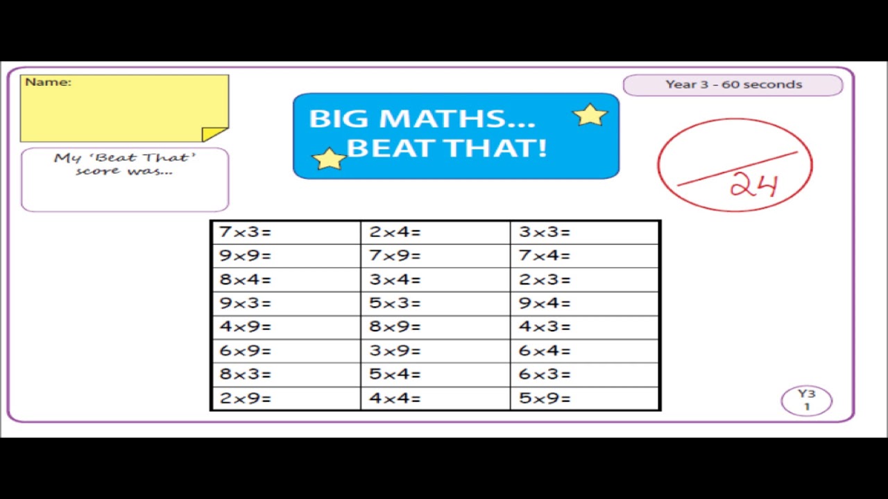 Math for 7 and 8 year olds week 1 BIG MATHS beat that 30 seconds - YouTube