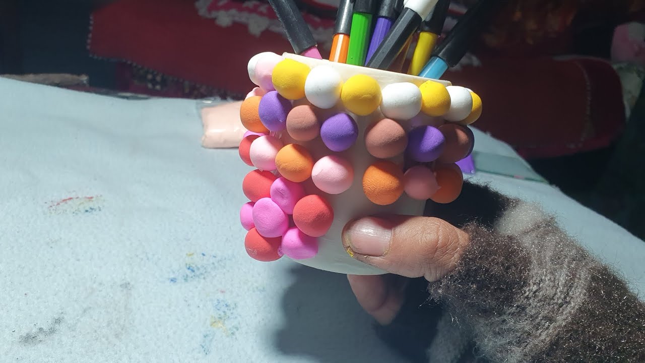 Simple clay pen holder tutorial | Handmade pen stand ideas | DIY desk ...