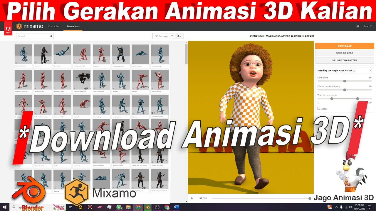 Membuat Gerakan 🤸‍♀️ Animasi 3D Menggunakan Mocap dari Mixamo 🔕 - YouTube