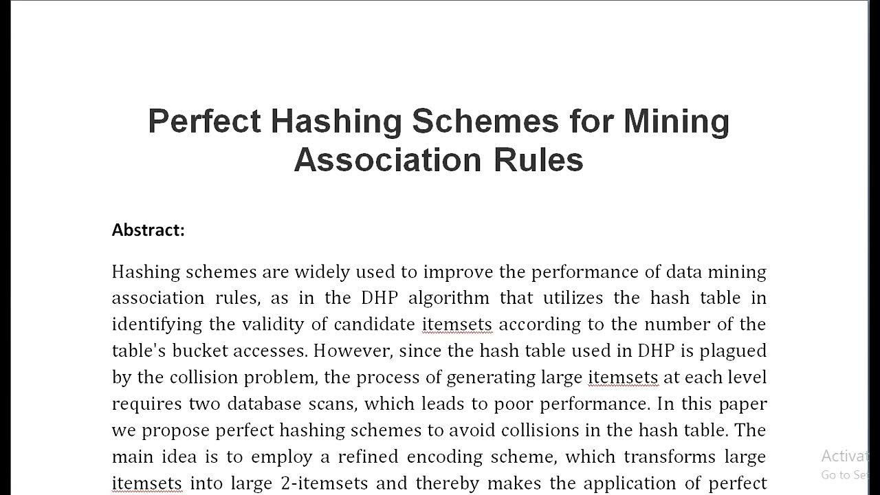 Perfect Hashing Schemes for Mining Association Rules - YouTube