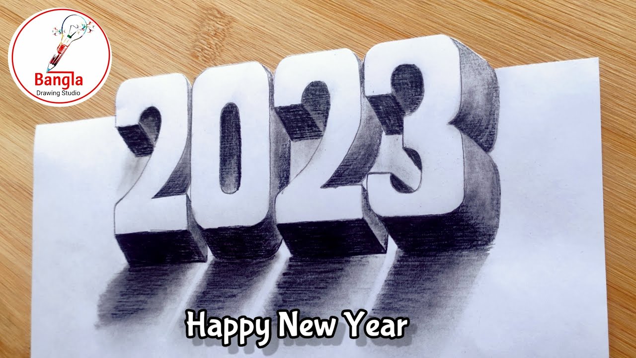 How to draw 2023 number 3d trick art on paper || Pencil drawing step by ...