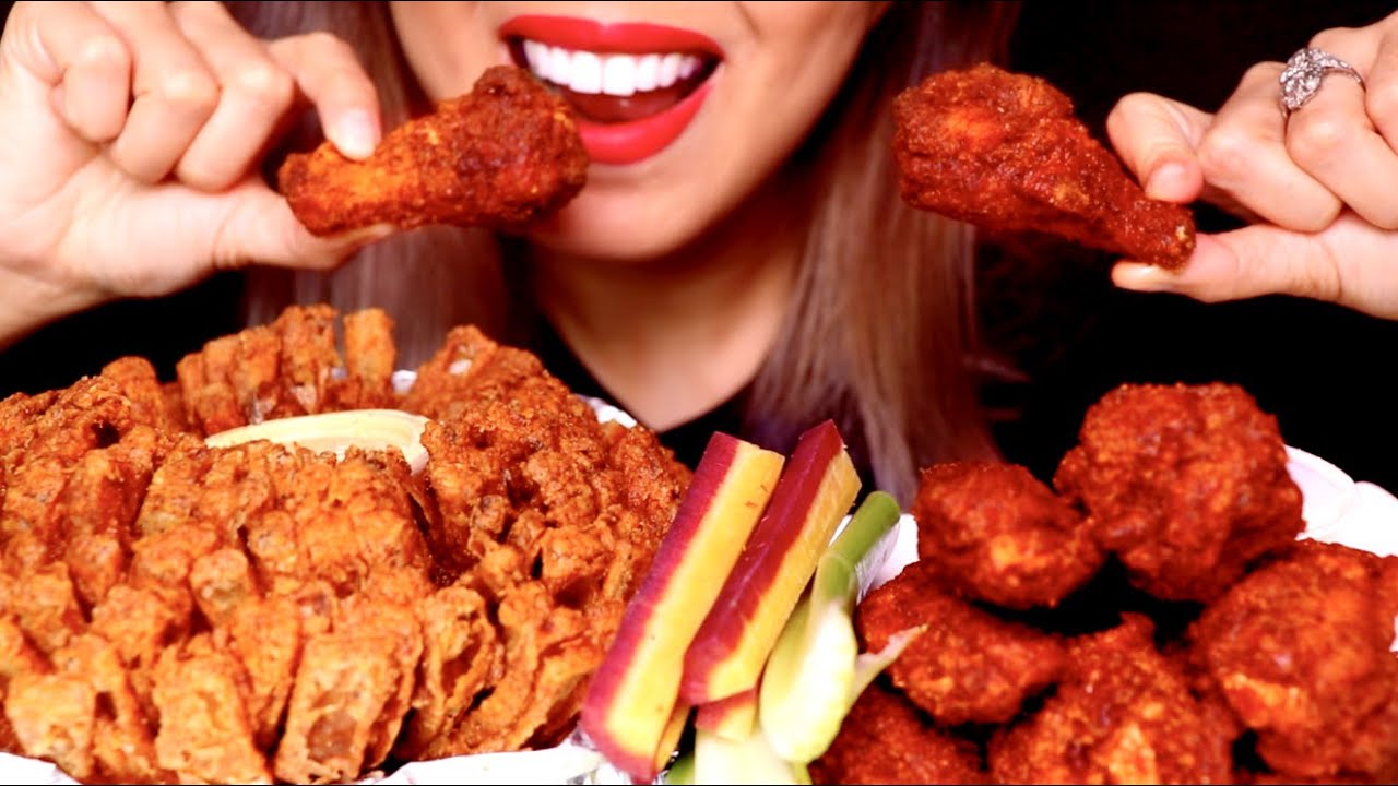 ASMR Fried Chicken Hot Wings & Onion Ring | Extreme Crunchy *No Talking ...