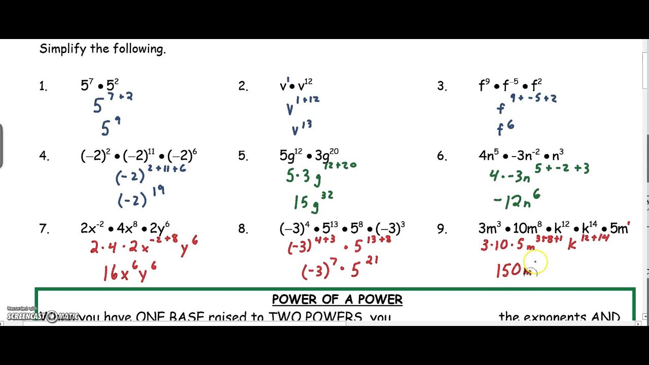 Exponent Multiplication Chart