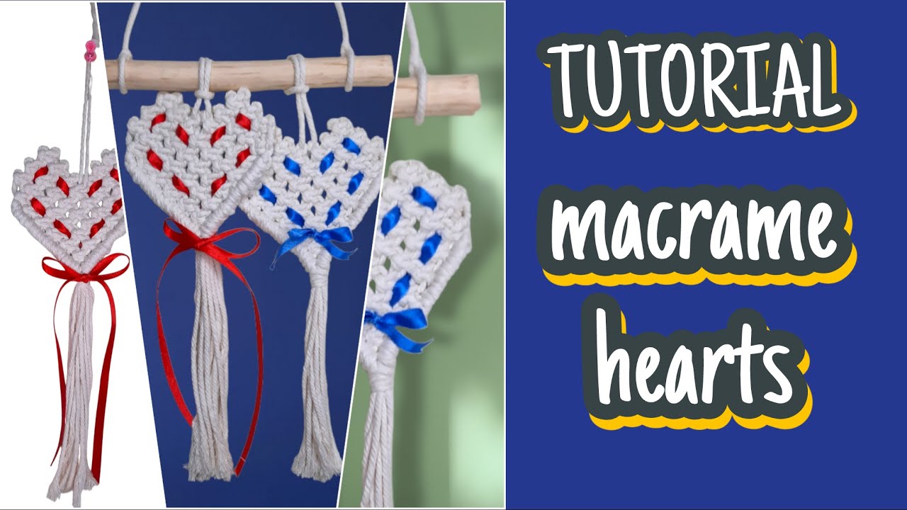 Easy macrame heart. Tutorial macrame hanging wall hearts for Valentine ...