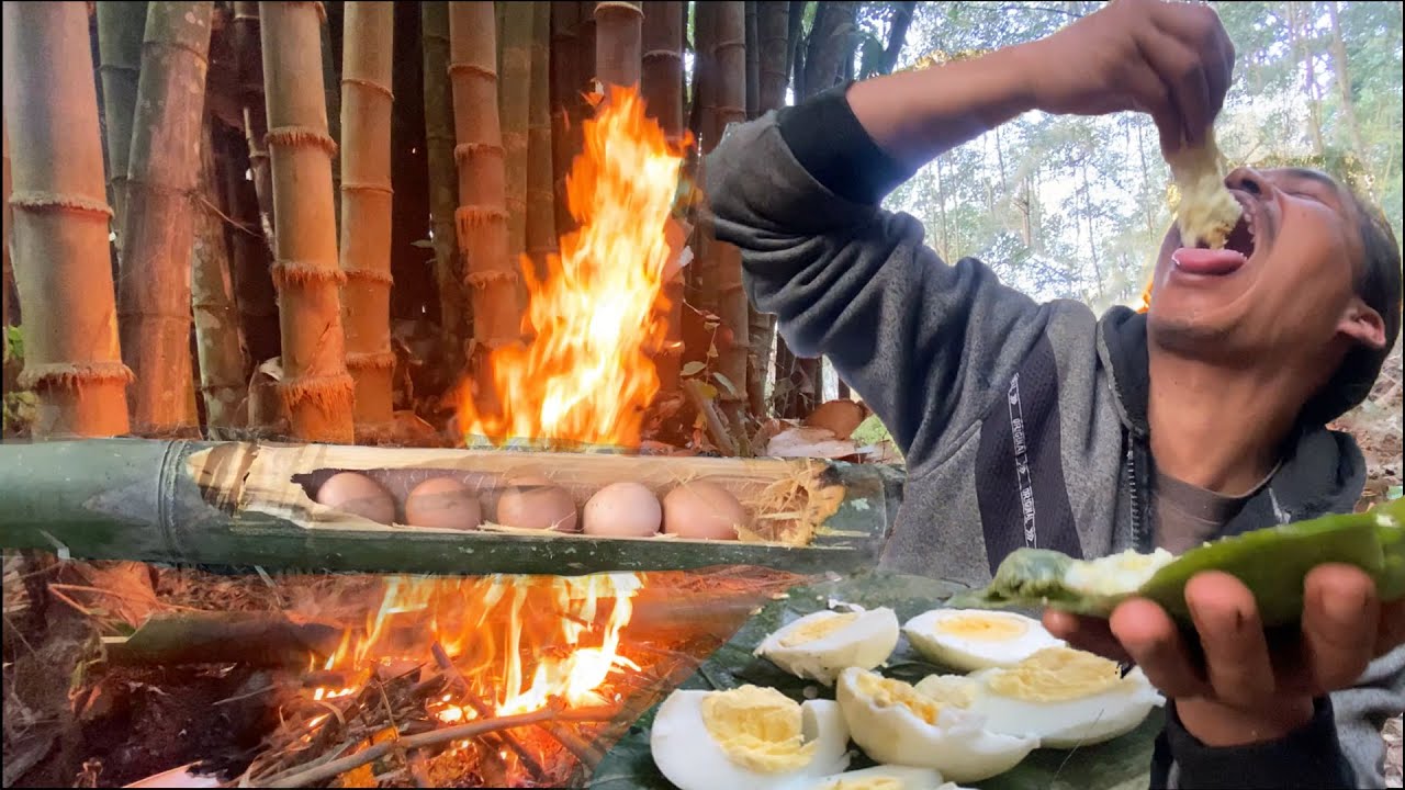 Bushcraft skills | Primitive wildlife | jungle cooking | bamboo shoot ...