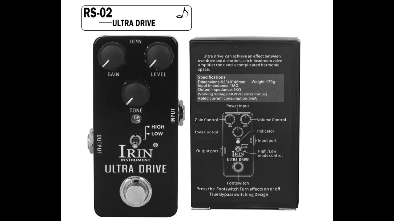 IRIN RS-02 ultra drive guitar pedal test (pure pedal sound, no ir, no ...
