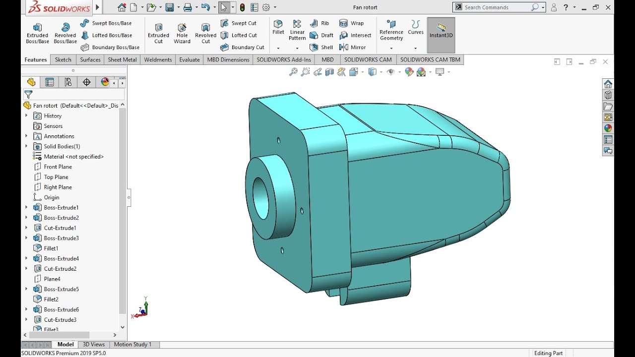Solidworks Tutorial |Table Fan Rotor | Solidworks 2019 | table Fan ...