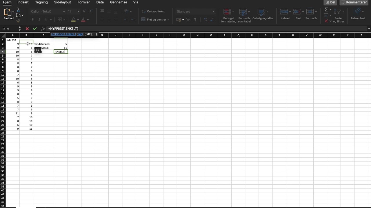 hvordan man finder typetallet i et exelark - YouTube