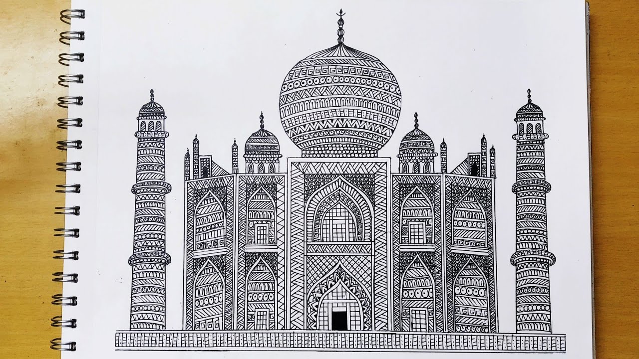 How to draw Mandala art of Taj Mahal | with measurements | Zentangle ...