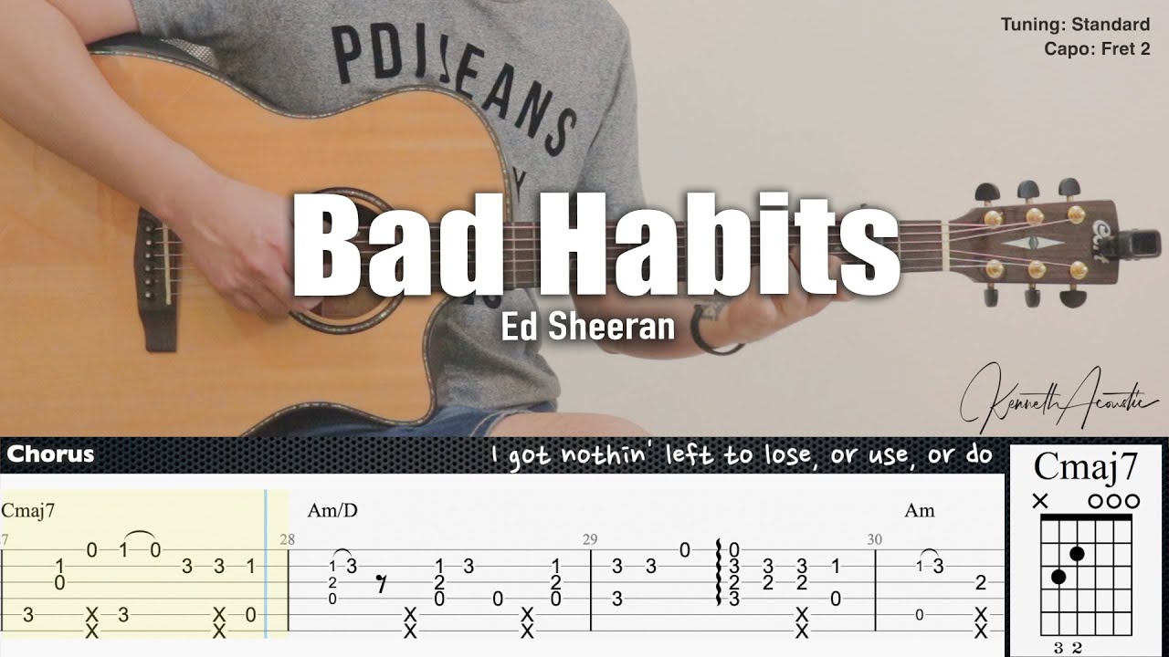 Bad Habits - Ed Sheeran | Fingerstyle Guitar | TAB + Chords + Lyrics ...