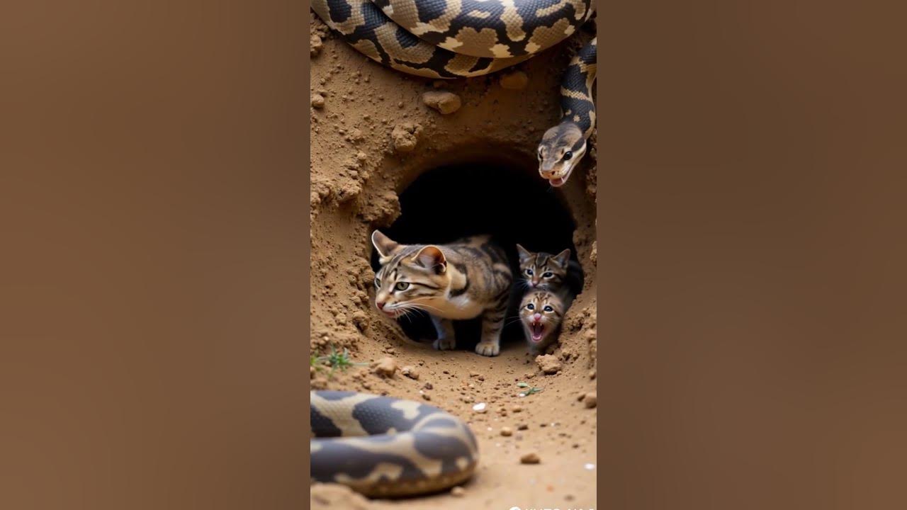 Brave Mama Cat Fights Off Snake to Protect Her Kittens! #cat #kitten # ...