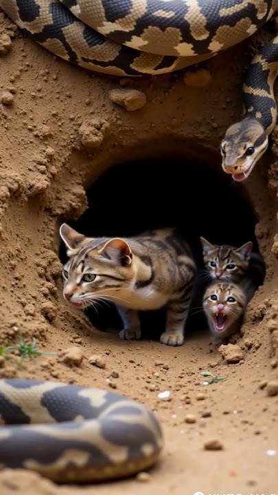 Brave Mama Cat Fights Off Snake to Protect Her Kittens! #cat #kitten # ...