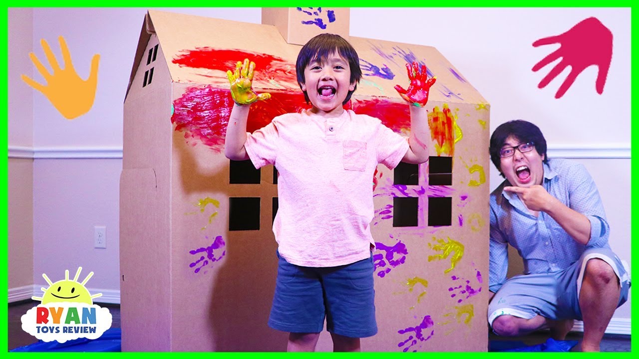 Ryan DIY Pretend Play Box Fort House and Paint playtime! - YouTube